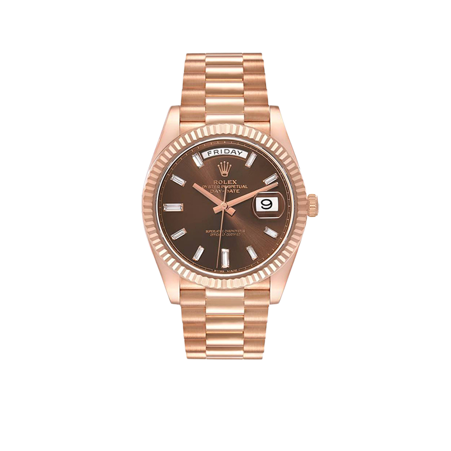 Rolex President Day-Date 40mm Rose Gold Chocolate Diamond Watch 228235 ...