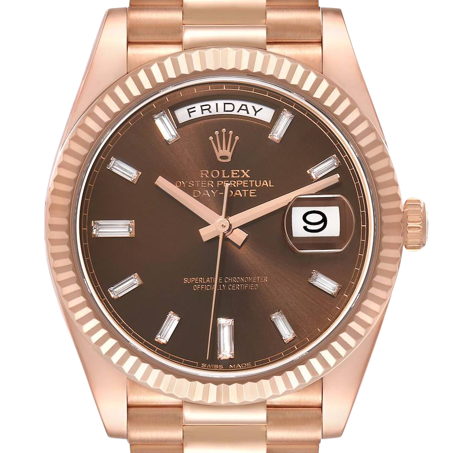 Rolex President Day-Date 40mm Rose Gold Chocolate Diamond Watch 228235 ...