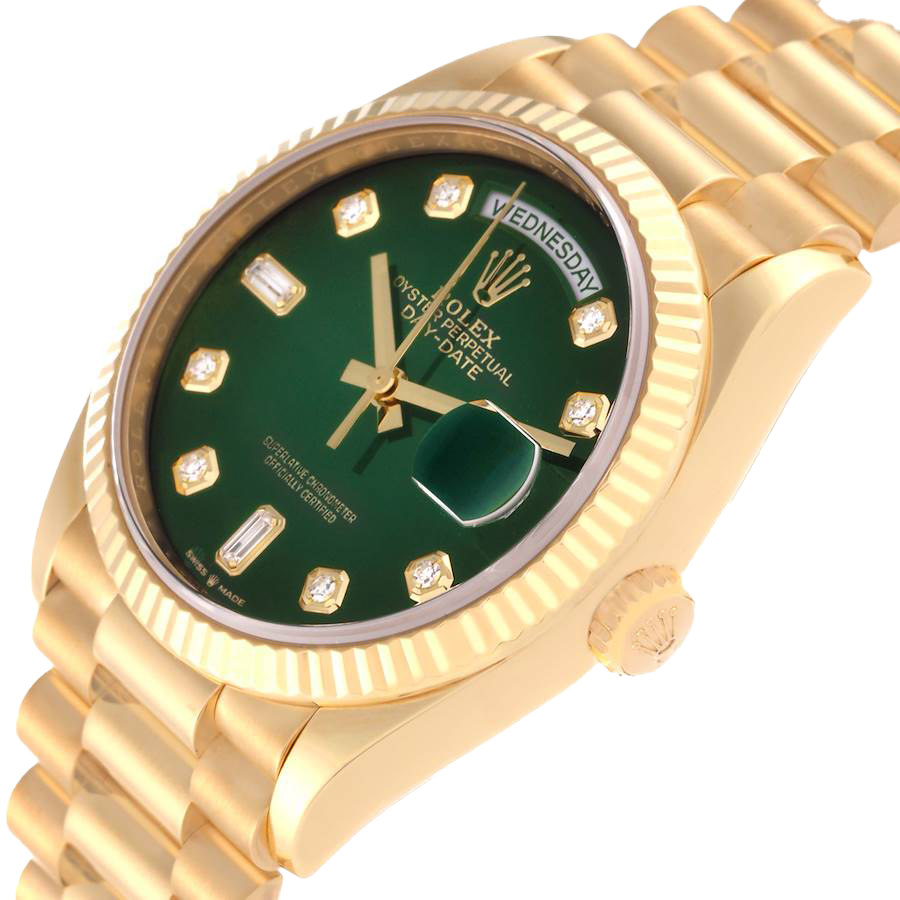 Rolex President Day-Date 36mm Yellow Gold Green Diamond Dial Mens Watch ...